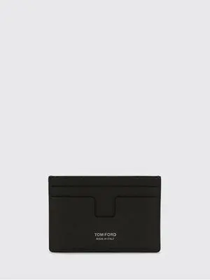 TOM FORD Laminated Logo Hammered Calfskin Card Holder - Grey