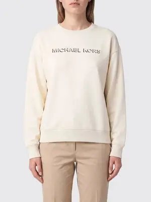 Michael Kors Cotton Crewneck Sweatshirt With Contrasting Logo And Dropped Shoulders - Ivory