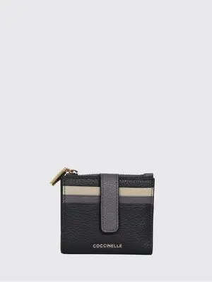 COCCINELLE Bifold Wallet In Pebbled Leather With Multi Stripes Blue