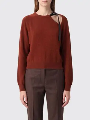 FERRAGAMO Virgin Wool And Cashmere Jumper With Cut-out Shoulders And Bow Detail - Brick Red