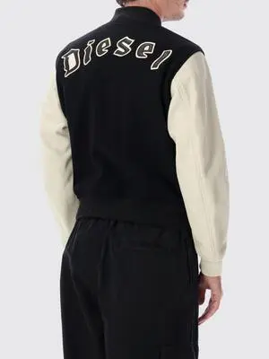 DIESEL® Wool-blend Bomber Jacket With Contrast Logo And Abstract Pattern - Black