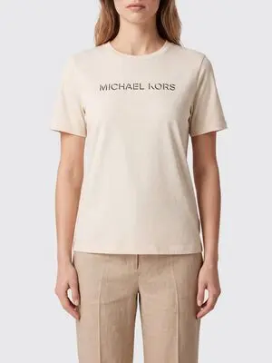 Michael Kors Cotton Crewneck T-shirt With Contrasting Front Logo - Ivory