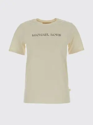 Michael Kors Cotton Crewneck T-shirt With Contrasting Front Logo - Ivory