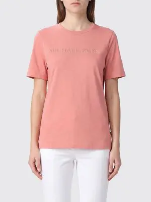 Michael Kors Cotton Crewneck T-shirt With Contrasting Front Logo Pink