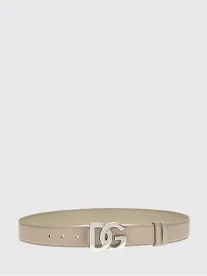 Dolce & Gabbana Calfskin Leather Belt With Monogram Pattern And Dg Buckle Grey