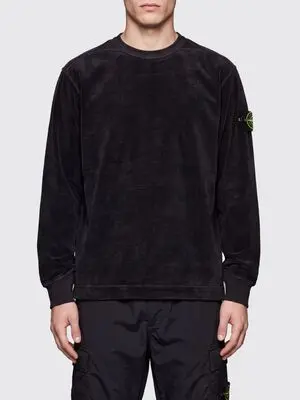 Stone Island Velvet Crewneck Jumper With Ribbed Hems And Compass Logo - Grey