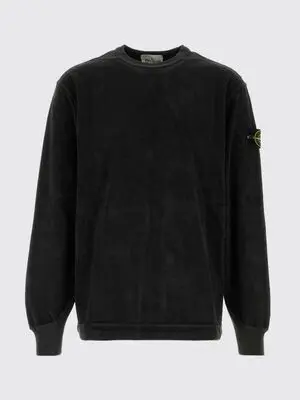 Stone Island Velvet Crewneck Jumper With Ribbed Hems And Compass Logo - Grey