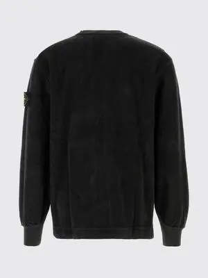 Stone Island Velvet Crewneck Jumper With Ribbed Hems And Compass Logo - Grey