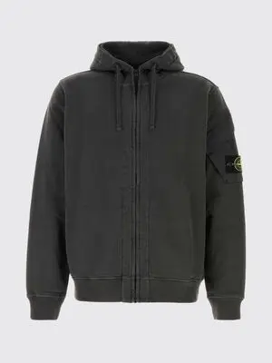 Stone Island Cotton Zip-up Hooded Jumper With Drawstring And Compass Logo - Grey