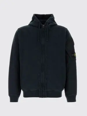 Stone Island Cotton Zip-up Hooded Jumper With Drawstring And Compass Logo - Navy