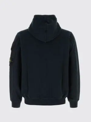 Stone Island Cotton Zip-up Hooded Jumper With Drawstring And Compass Logo - Navy