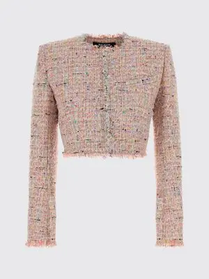 Balmain Cropped Bi Cotton Tweed Blazer With Fringed Trim