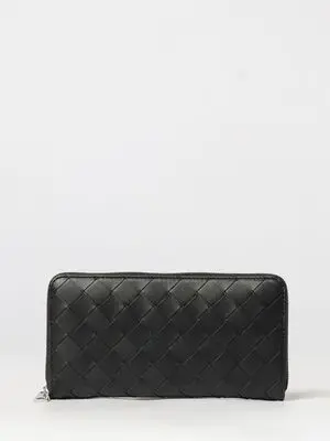 Bottega Veneta Continental Zip-around Wallet In Woven Calfskin - Black