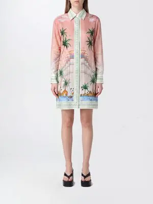 Casablanca Long-sleeved Silk Mini Shirtdress With Tropical Floral Print - Multicolor
