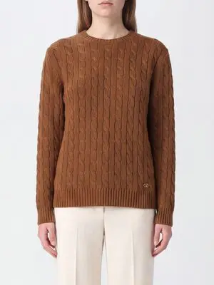 Valentino Garavani Crewneck Sweater In Pure Cashmere With Vlogo Signature - Brown