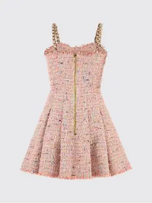 Balmain A-line Tweed Midi Dress With Square Neckline And Abstract Pattern