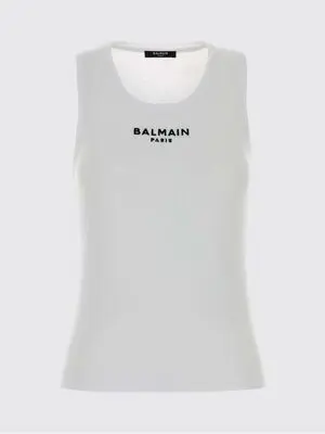 Balmain Sleeveless Cotton Top With Contrasting Logo And Slim Fit