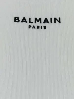 Balmain Sleeveless Cotton Top With Contrasting Logo And Slim Fit