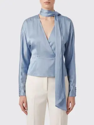 GANNI Pussy-bow Long-sleeved Satin Blouse With Dropped Shoulders - Gnawed Blue
