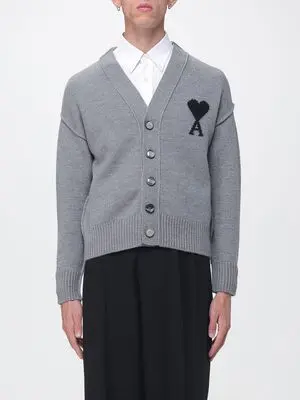 AMI Paris V-neck Wool Cardigan - Grey