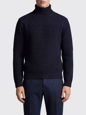 FERRAGAMO Roll Neck Jumper In Blue Virgin Wool With Ribbed Edges - Navy