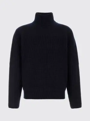 FERRAGAMO Roll Neck Jumper In Blue Virgin Wool With Ribbed Edges