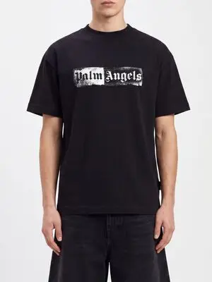 Palm Angels Crewneck Cotton T-shirt With Printed Logo And Dropped Shoulders - Black