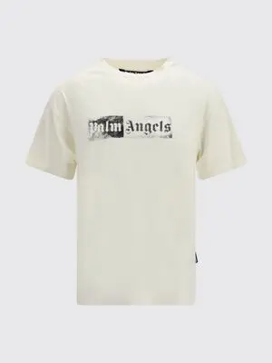 Palm Angels Crewneck Cotton T-shirt With Printed Logo And Dropped Shoulders - White