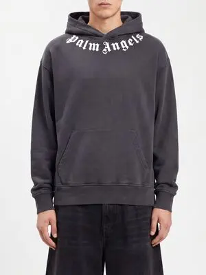 Palm Angels Relaxed Fit Cotton Hoodie With Kangaroo Pocket And Contrast Logo - Black