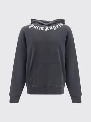 Palm Angels Relaxed Fit Cotton Hoodie With Kangaroo Pocket And Contrast Logo - Black
