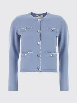 Tory Burch Slim Fit Wool Cardigan With Crew Neck And Patch Pockets