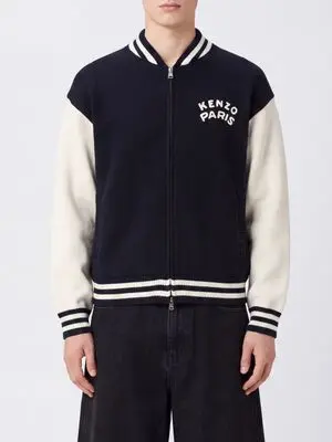 Kenzo Zipped Cotton Cardigan With Contrast Logo And Side Slit Pockets - Black