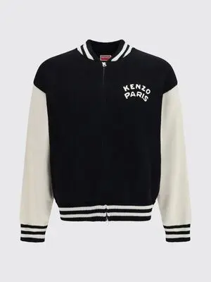 Kenzo Zipped Cotton Cardigan With Contrast Logo - Black