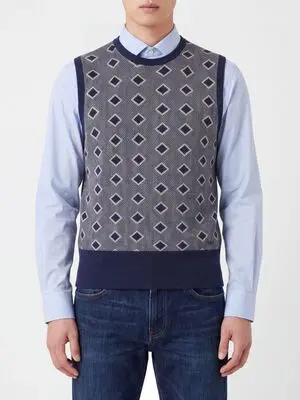 Emporio Armani Argyle Virgin Wool And Cashmere Crewneck Knitted Slipover - Navy