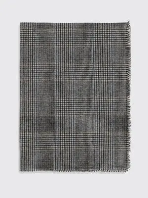 Brunello Cucinelli Fringed Prince Of Wales Check Scarf In Pure Cashmere - Camel