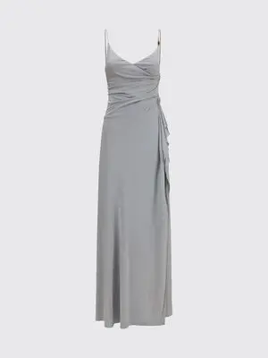 Versace Viscose Jersey Long Evening Gown With Logo Straps