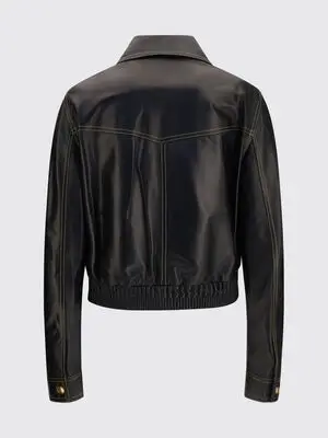 Versace Cropped Lambskin Leather Shirt Jacket With Patch Pockets