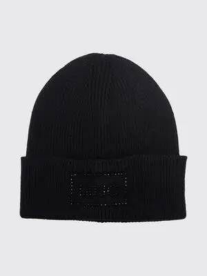Liu Jo Rib-knit Beanie With Cuff And Rhinestone Logo - Black