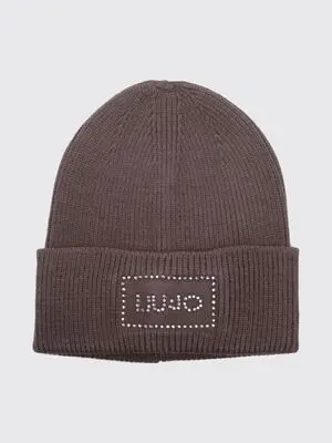 Liu Jo Rib-knit Beanie With Cuff And Rhinestone Logo - Brown