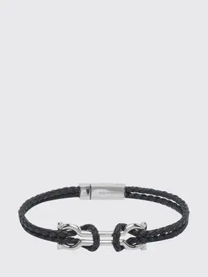 FERRAGAMO Woven Leather Bracelet With Gancini Magnetic Closure - Black