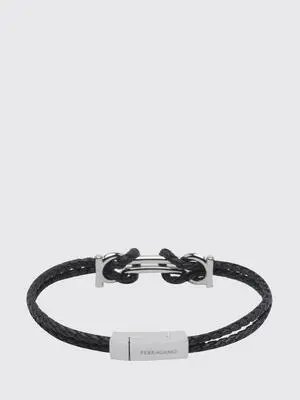 FERRAGAMO Woven Leather Bracelet With Gancini Magnetic Closure