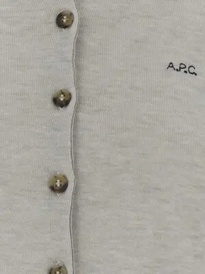 A.p.c. Crewneck Cardigan In Virgin Wool And Cotton Blend With Contrast Logo - Grey