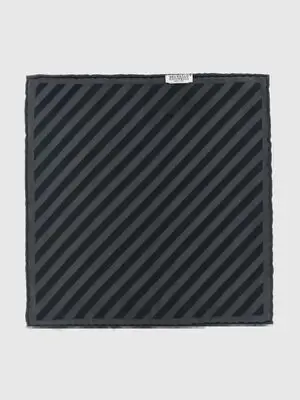 Brunello Cucinelli Striped Pure Silk Pocket Square - Blue