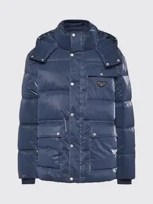 Philipp Plein Hooded Quilted Nylon Down Jacket With Patch Pockets And Logo - Blue