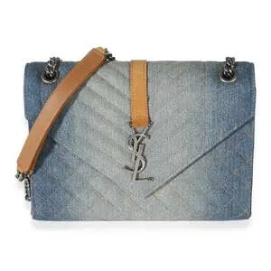 Saint Laurent Denim Mixed Matelasse Triquilt Envelope Satchel