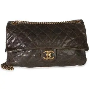 CHANEL Brown Quilted Glazed Caviar Large Shiva Flap Bag