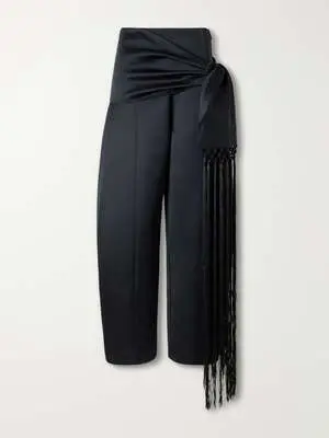 THE NEW ARRIVALS ILKYAZ OZEL Dusk Satin Fringed Wide-leg Pants - Black