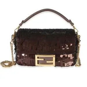 FENDI Marrone Scuro Sequin Vitello Grace Sex & The City Mini Baguette Bag