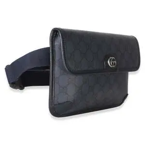 Gucci Navy Gg Supreme Canvas Ophidia Web Slim Belt Bag