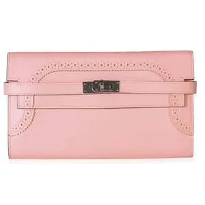 Hermès Rose Sakura Swift Ghillies Kelly Wallet Phw